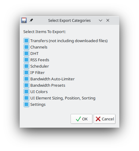Settings - Import Export - Tixati